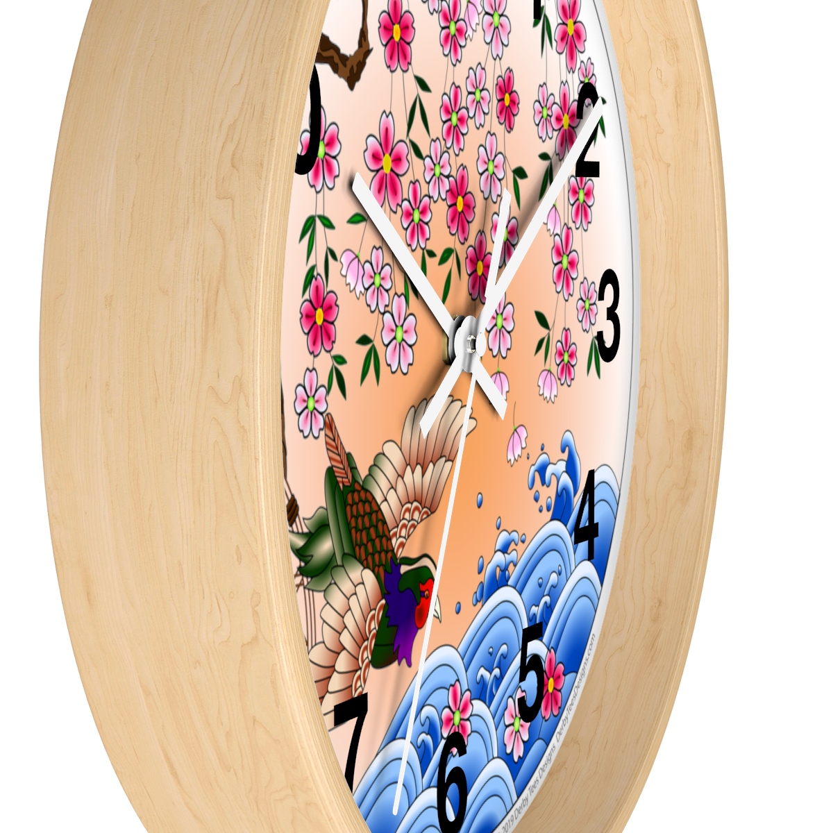 Japanese Cherry Blossom Pheasant Wall clock | Derby Tees Designs